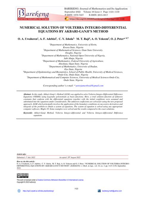pdf numerical solution of volterra integro differential equations by akbari ganji s method