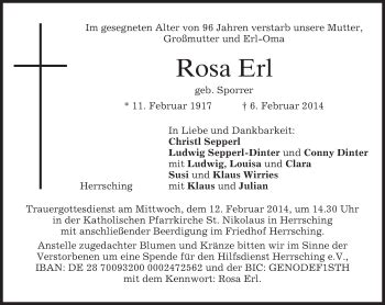 Traueranzeigen Von Rosa Erl Trauer Merkur De