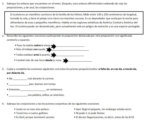 Practicamos las preposiciones y las conjunciones CURSOS 4º 5º y 6º