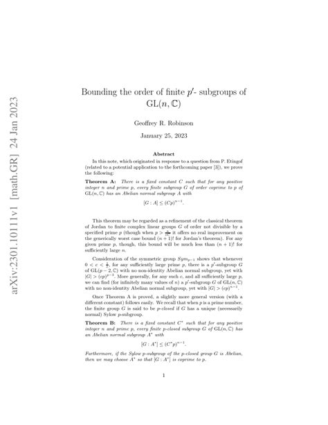 pdf bounding the order of finite p { prime} subgroups of { rm gl} n mathbb{c}