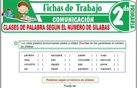 Clases de palabra según el número de sílabas para Segundo de Primaria