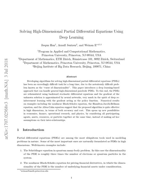 solving high dimensional partial differential equations using deep learning pdf partial