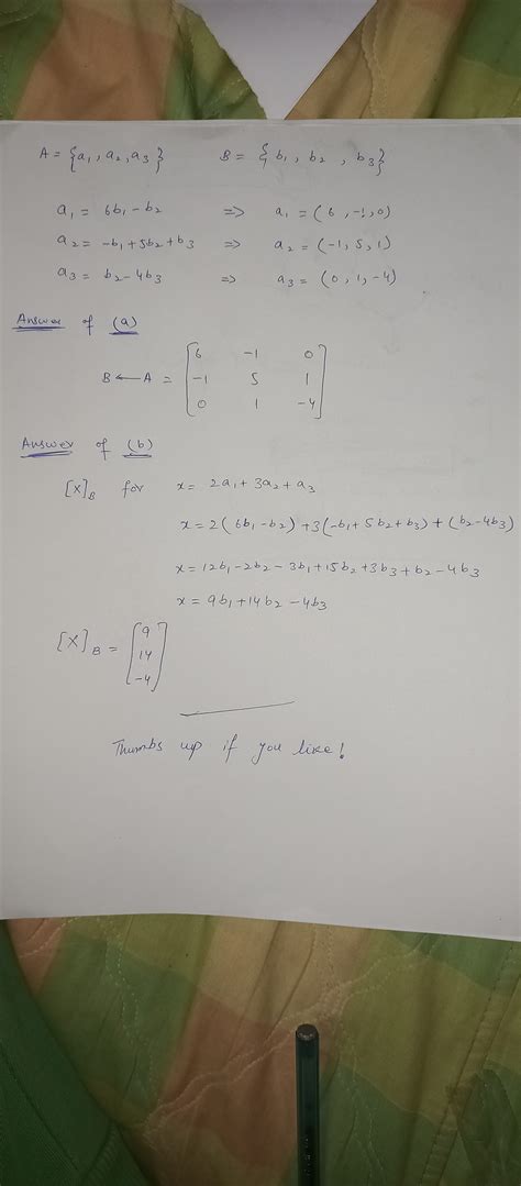 [solved] fkdjg let a {a1 a2 a3 and b {by b2 by be bases for a vector course hero