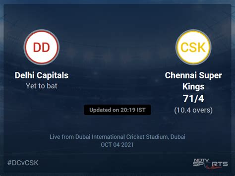 Delhi Capitals Vs Chennai Super Kings Live Score Over Match 50 T20 6 10