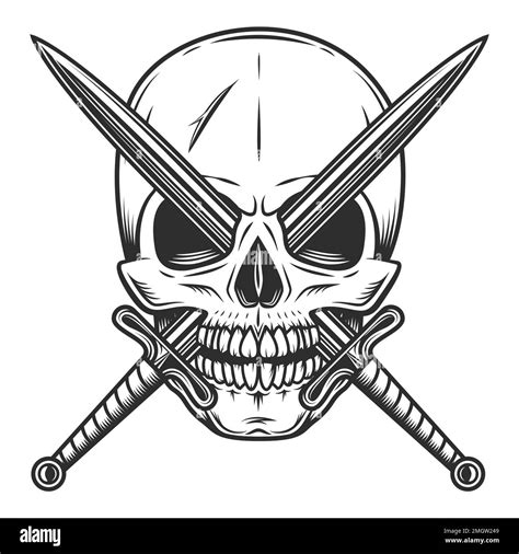 Vintage Skull With Crossed Swords Isolated Vector Illustration Stock