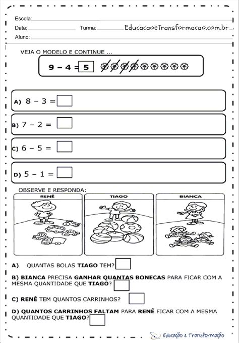 Atividade De Subtração 1º Ano LIBRAIN