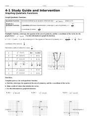 9 1 Study Guide And Intervention Graphing Quadratic Functions