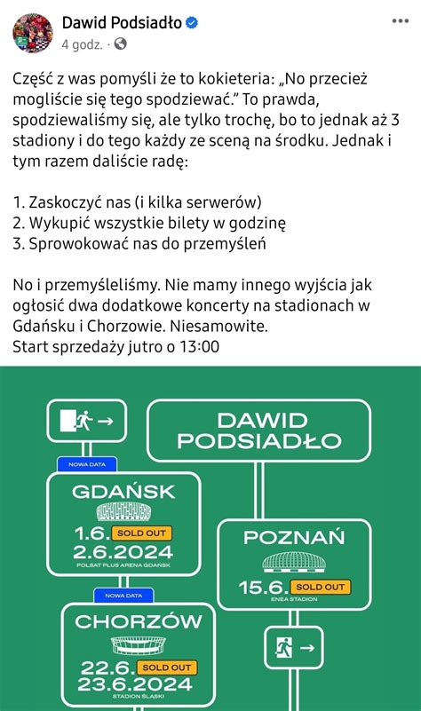 Dawid Podsiadło Dwa koncerty na Stadionie Śląskim TVS pl
