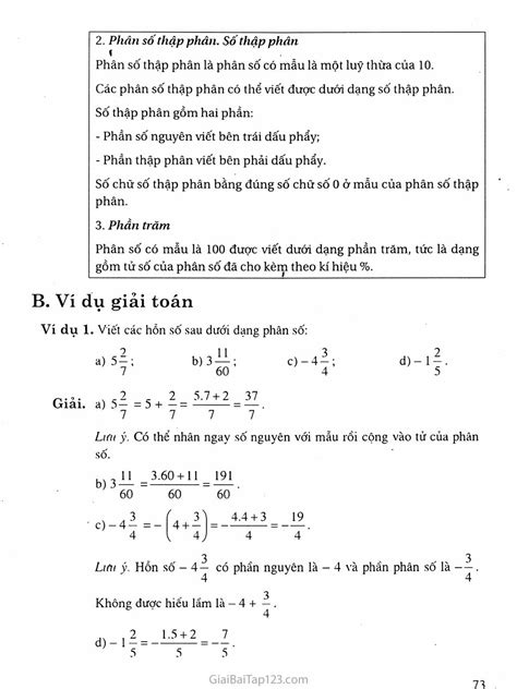 Giải toán 6 Bài 13 Hỗn số Số thập phân Phần trăm