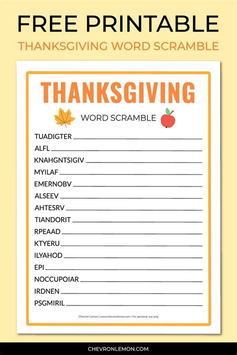 Thanksgiving Word Scramble Free Printable Artofit