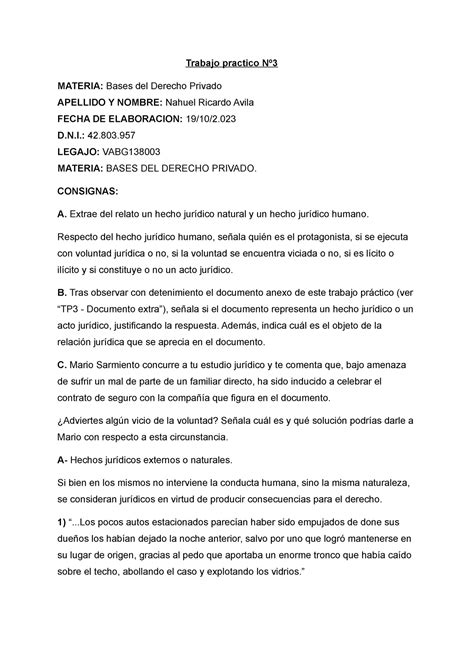 Bases del Derecho Privado Tp Nº3 Trabajo practico Nº MATERIA Bases