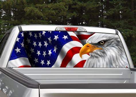 Bald Eagle 3 Head American Flag Rear Window Graphic Decal For Truck SUV