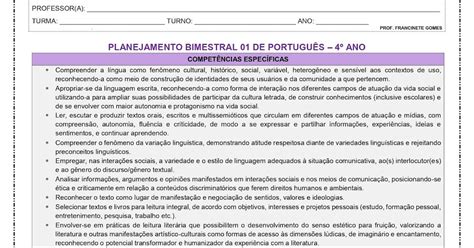Plano de português alinhado à bncc 3º ano 1º bimestre Artofit