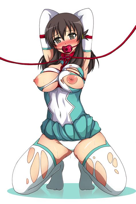 Rule 34 Female Arms Behind Head Ball Gag Bondage Blush Bodysuit Bondage Breast Bondage Breasts