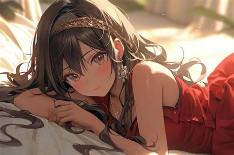 Premium AI Image Beautiful Anime Woman With Black Hair In A Red Dress