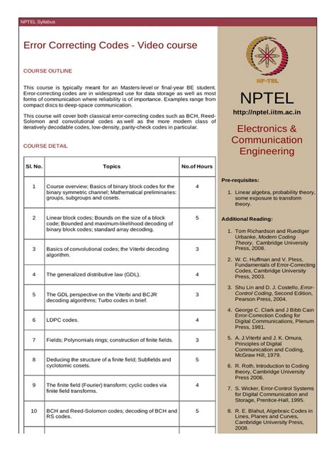 syllabus pdf download free pdf forward error correction error detection and correction