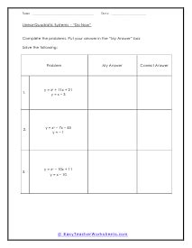 Linear Quadratic Systems Worksheets