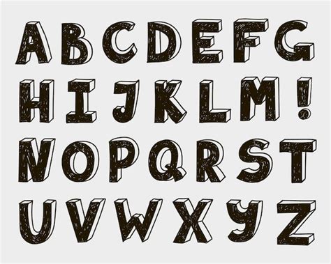 Handgezeichnete Vektor Doodle Buchstaben Set Alphabet 3d Premium Vektor