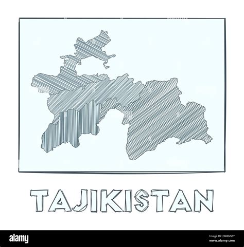 Sketch Map Of Tajikistan Grayscale Hand Drawn Map Of The Country