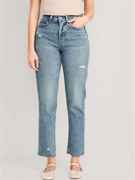 Curvy Extra High Waisted Button Fly Straight Cut Off Jeans Old Navy