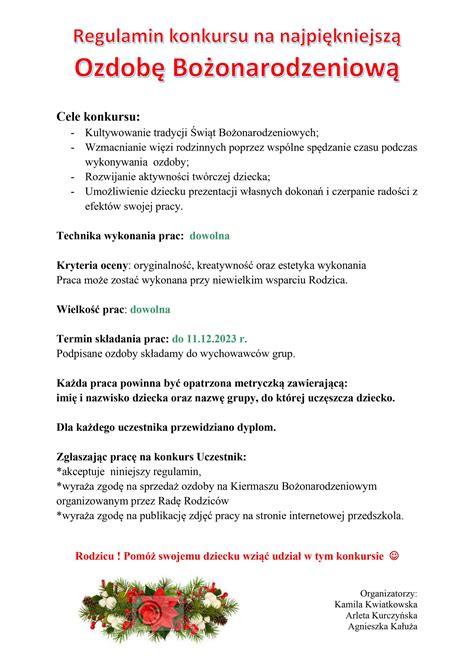 Konkurs na najpiękniejszą Ozdobę Bożonarodzeniową Przedszkole nr 376