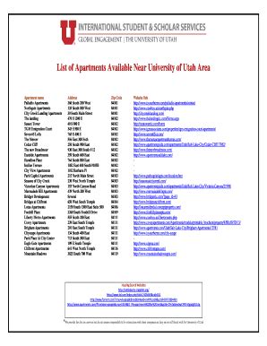 Fillable Online Internationalcenter Utah Scholar Housing List The