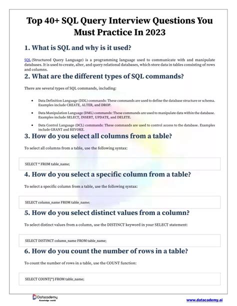 PPT Top 40 SQL Query Interview Questions You Must Practice In 2023