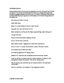 Lab Safety Scenario Activity By Audrey Russell TpT