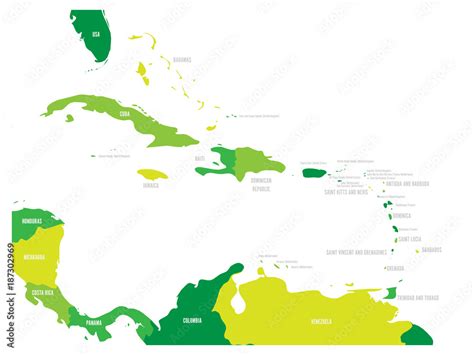 Vecteur Stock Central America And Caribbean States Political Map In