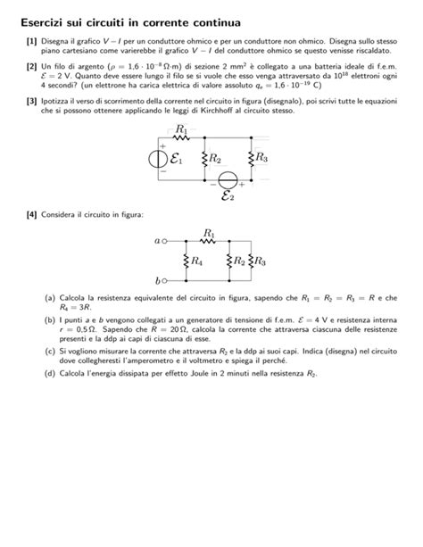 Esercizi Sui Circuiti In Corrente Continua