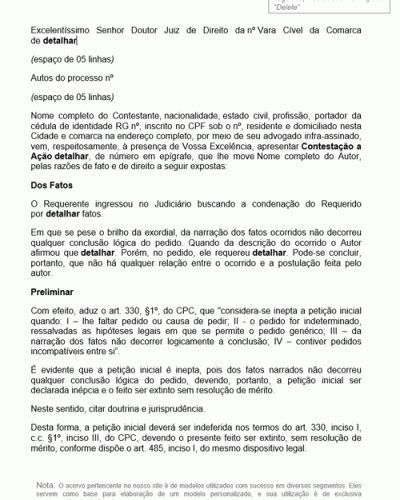 Referência de Petição Contestação Preliminar de Inépcia da Petição