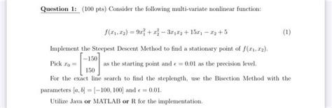 solved implement the steepest descent method in order to