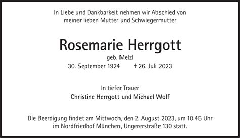 Traueranzeigen Von Rosemarie Herrgott SZ Gedenken De