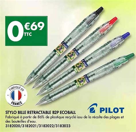 Promo Stylo Bille Rétractable B2p écoball Pilot chez Plein ciel