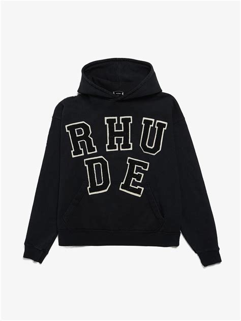 Rhude Black Massive Logo Embossed Cotton Hoodie Grailed