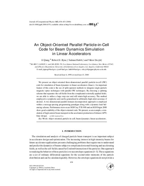 pdf an object oriented parallel particle in cell code for beam dynamics simulation in linear