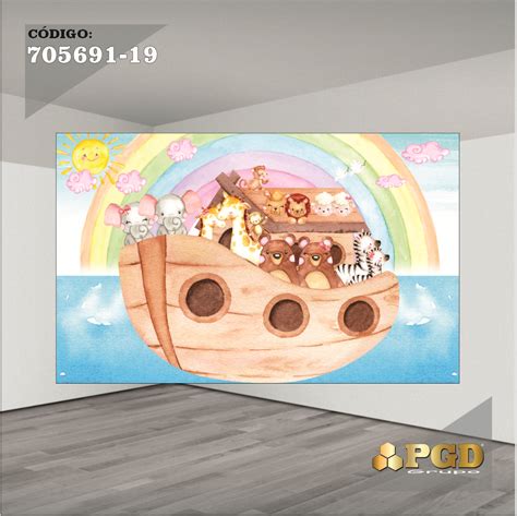 PAINEL RETANGULAR 4 00 X 2 48 MT tema ARCA DE NOÉ Modelo 19 TECIDO EM