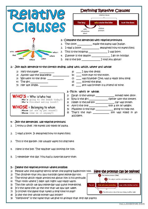 Relative Clauses Relative Clauses Clause English Grammar Worksheets