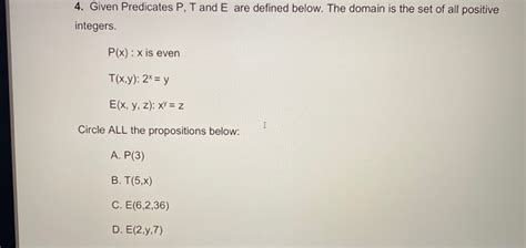 solved 4 given predicates p t and e are defined below the