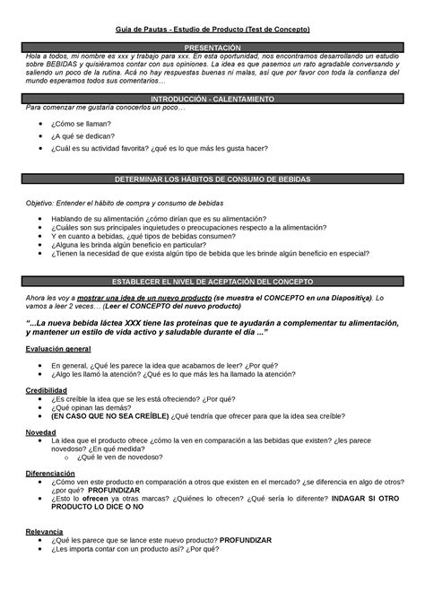 Ejemplo Guía de Pautas Estudio de Producto Test de Concepto Guía