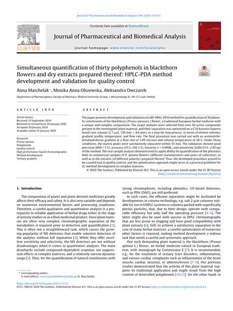 pdf simultaneous quantification of thirty polyphenols in blackthorn flowers and dry extracts