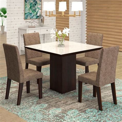 Mesa De Jantar 4 Lugares Geisa Venus Ameixa malta branco Viero Móveis