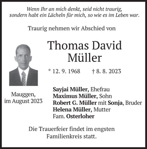 Traueranzeigen von Thomas David Müller trauer merkur de