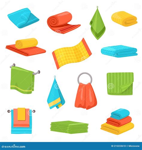 Cartoon Towels Vector Set Illustration Of Cartoon Fabric Towel For