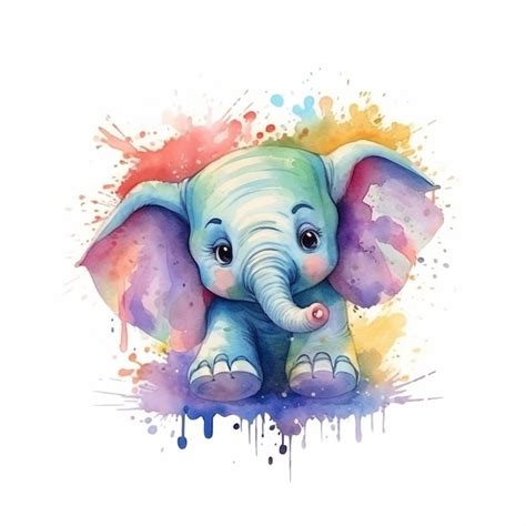 Elefante bebê aquarela um fundo de respingo de aquarela Foto Premium