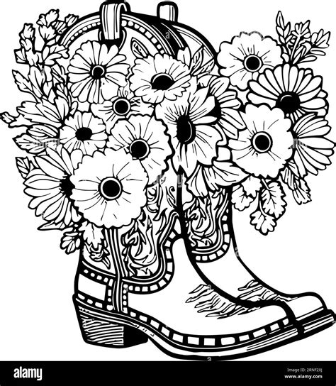 Botas de vaquero con flores y hojas Decoración floral Ilustración