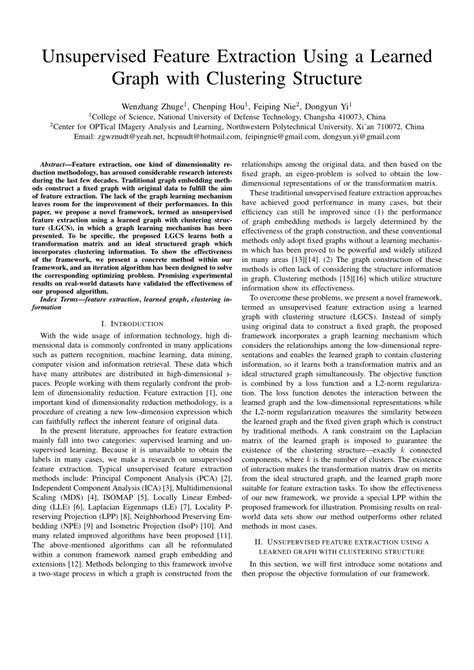 pdf unsupervised feature extraction using a learned graph with clustering structure