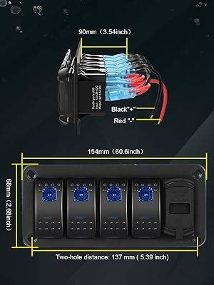 RUIZHI 4 Gang Panneau de Commutateur à Bascule 12V 24V Interrupteur à