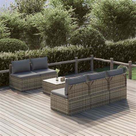 FAR Salon de jardin 6 pcs avec coussins Gris Résine tressée