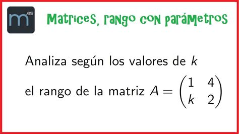Rango de una matriz con parámetros discusión del rango de matrices